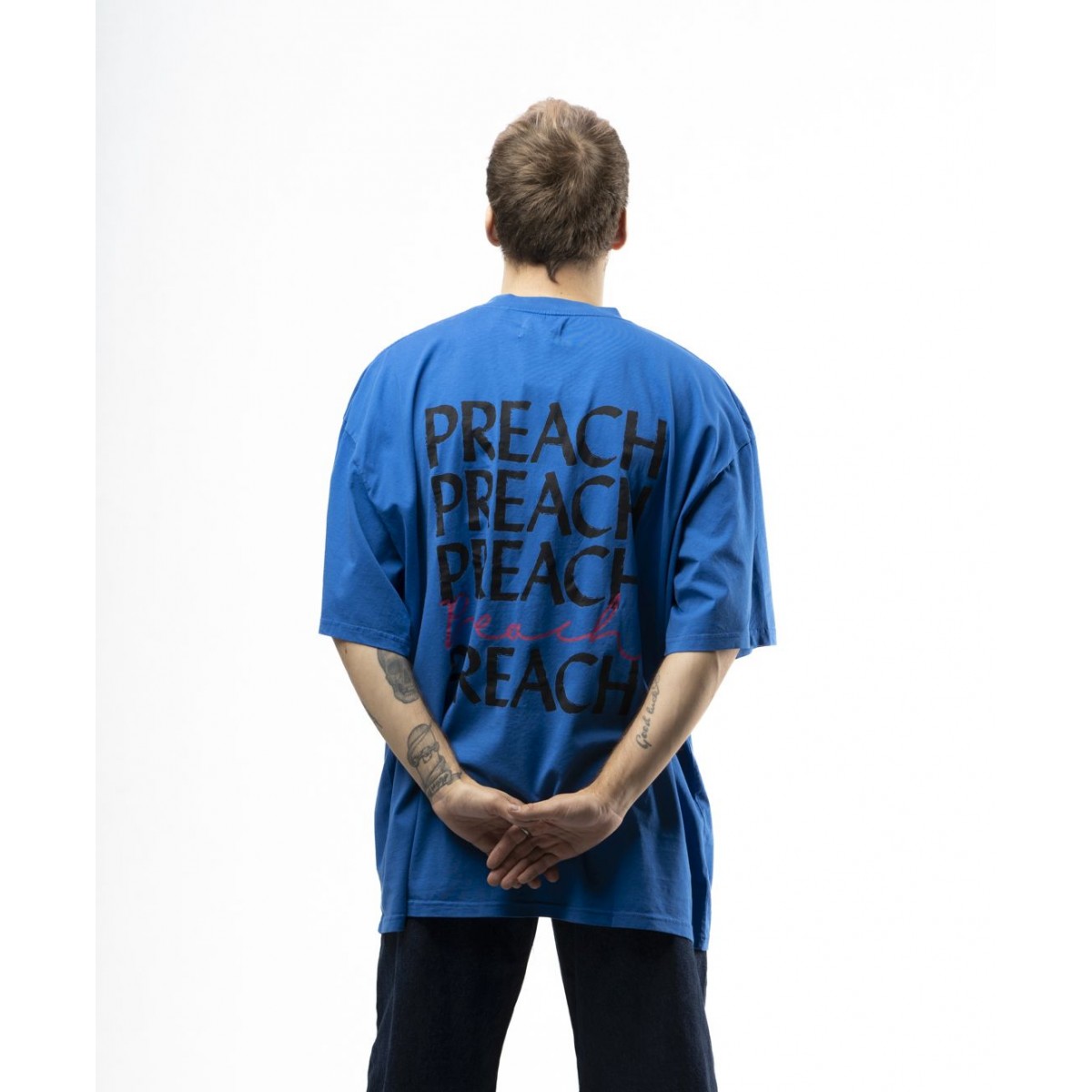 Preach Logo Wording Tee GOTS modré | Ambassadors.eu